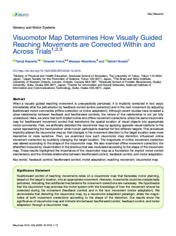 (PDF) Visuomotor Map Determines How Visually Guided Reaching Movements are Corrected Within and ...