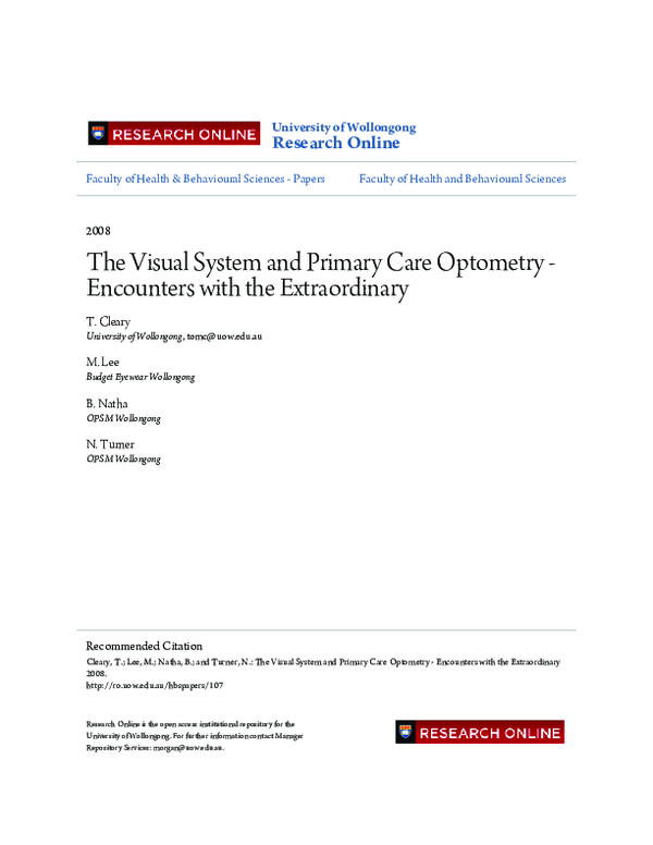 (PDF) The Visual System and Primary Care Optometry - Encounters with the Extraordinary