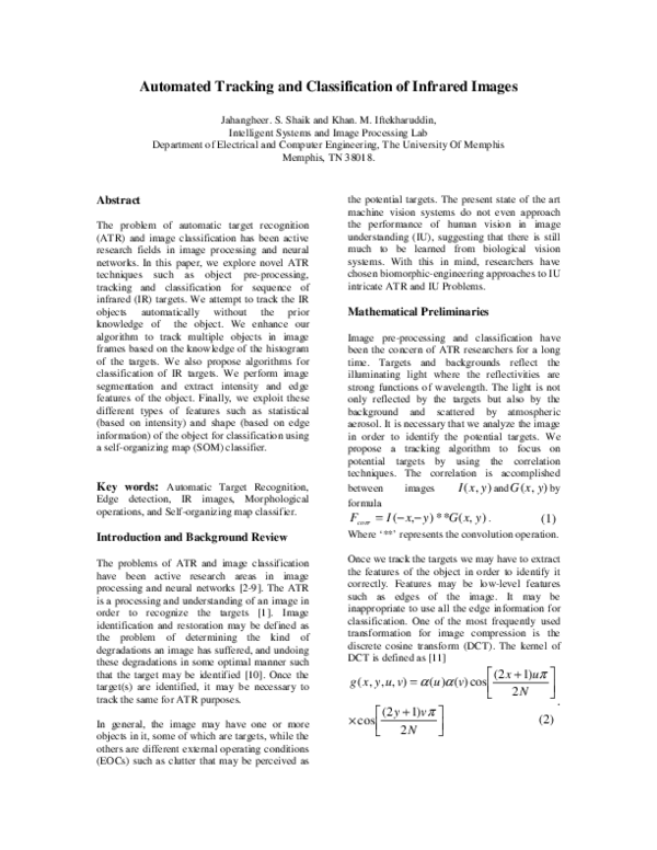 Pdf Automated Tracking And Classification Of Infrared Images