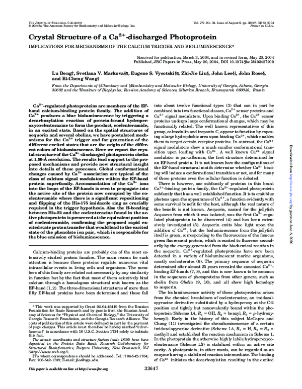 (PDF) Crystal Structure of a Ca2+-discharged Photoprotein: IMPLICATIONS ...