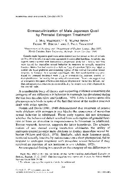 (PDF) Demasculinization of male Japanese quail by prenatal estrogen ...