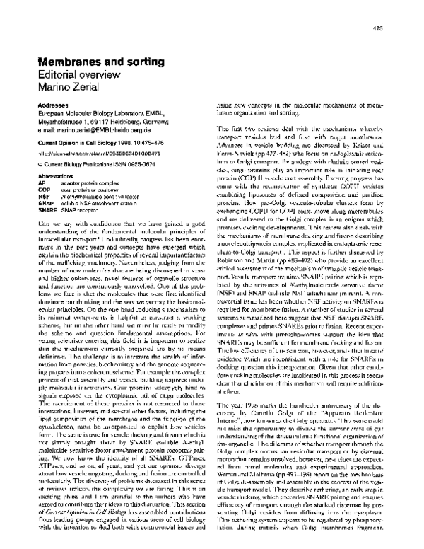 (PDF) Membranes and sorting