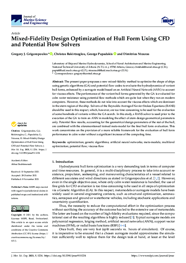 Pdf Mixed Fidelity Design Optimization Of Hull Form Using Cfd And