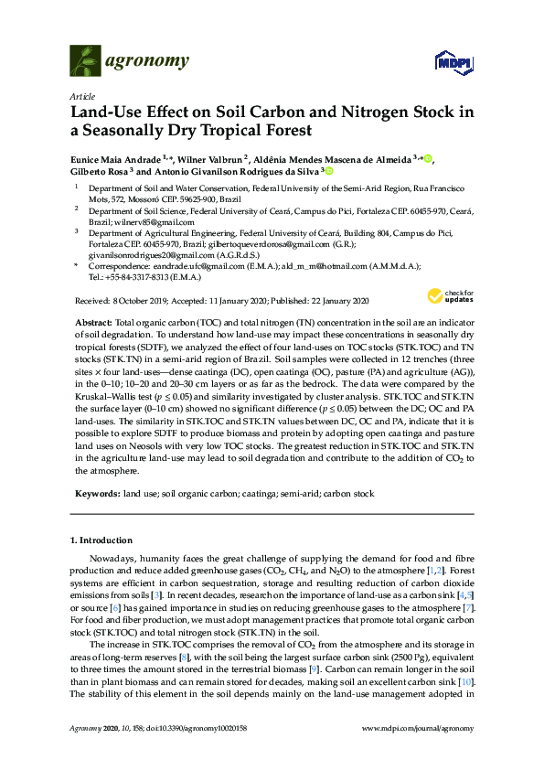 (PDF) Land-Use Effect on Soil Carbon and Nitrogen Stock in a Seasonally Dry Tropical Forest
