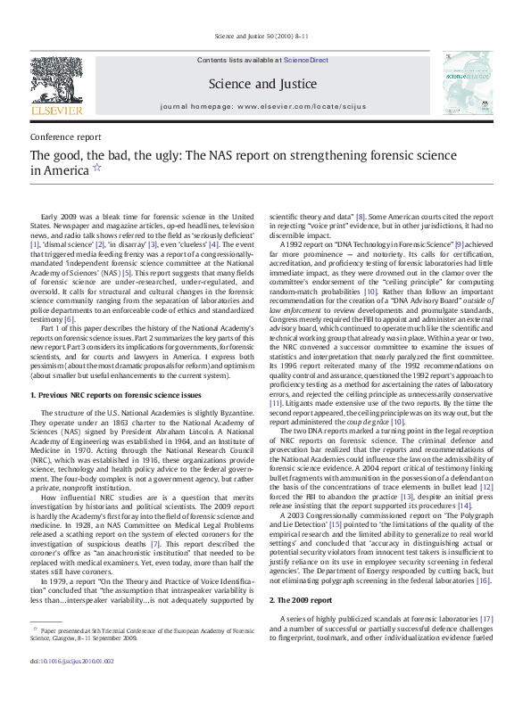 (PDF) The good, the bad, the ugly: The NAS report on strengthening ...