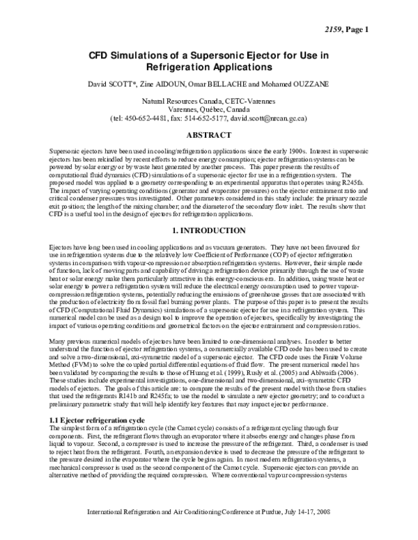 (PDF) CFD Simulations of a Supersonic Ejector for Use in Refrigeration ...
