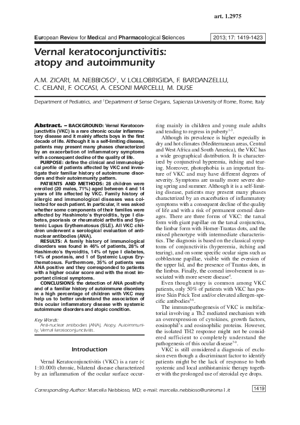 (PDF) Vernal keratoconjunctivitis: atopy and autoimmunity | Massimo ...