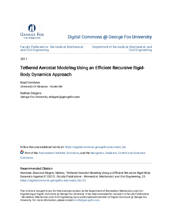 (PDF) Tethered Aerostat Modeling Using an Efficient Recursive Rigid-Body Dynamics Approach