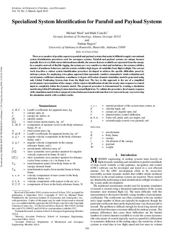 (PDF) Specialized System Identification for Parafoil and Payload Systems