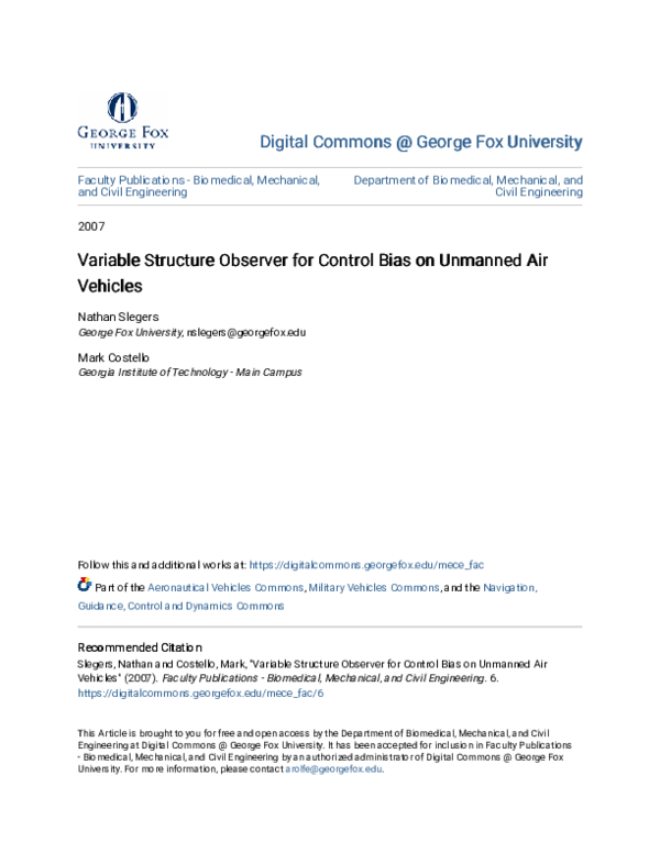 (PDF) Variable Structure Observer for Control Bias on Unmanned Air Vehicles