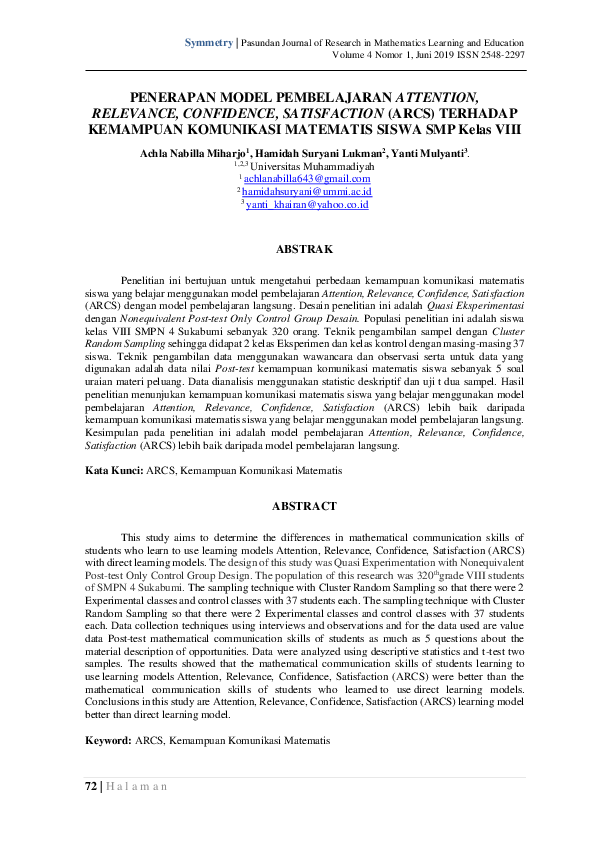 (PDF) Penerapan Model Pembelajaran Attention, Relevance, Confidence ...