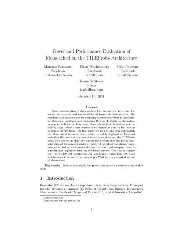 (PDF) Power and performance evaluation of Memcached on the TILEPro64 architecture | Eitan ...