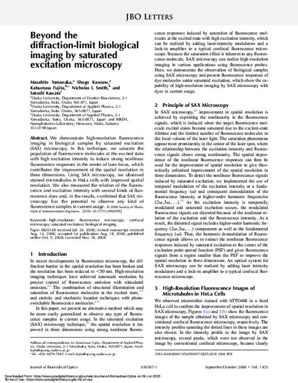(PDF) Beyond the diffraction-limit biological imaging by saturated excitation microscopy