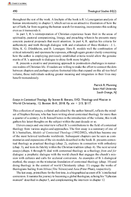 (PDF) Book Review: Essays in Contextual Theology by Stephen B Bevans