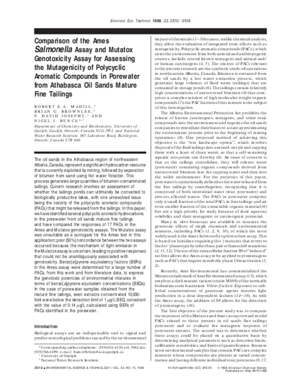 (PDF) Comparison of the Ames Salmonella Assay and Mutatox Genotoxicity ...