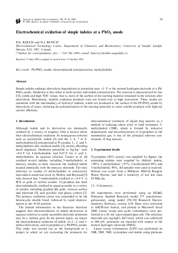 (PDF) Electrochemical oxidation of simple indoles at a PbO2 anode
