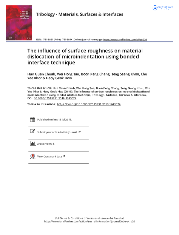 (PDF) The influence of surface roughness on material dislocation of ...