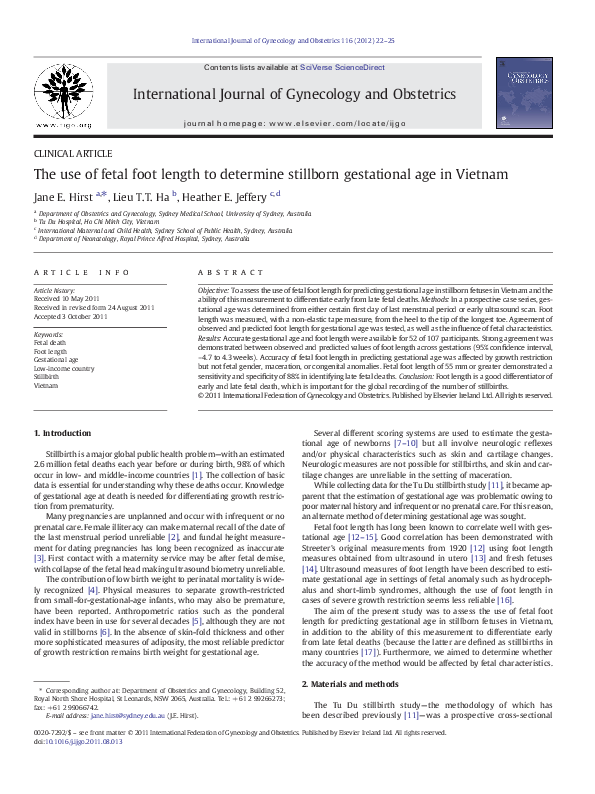 (PDF) The use of fetal foot length to determine stillborn gestational ...