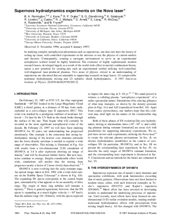 (PDF) Supernova hydrodynamics experiments on the Nova laser