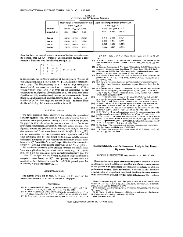 (PDF) Robust stability and performance analysis for linear dynamic systems