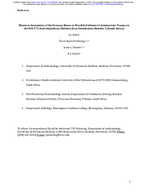 (PDF) Bilateral Asymmetry of the Forearm Bones as Possible Evidence of ...