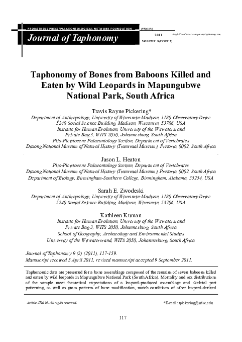 (PDF) Taphonomy of bones from baboons killed and eaten by wild leopards ...