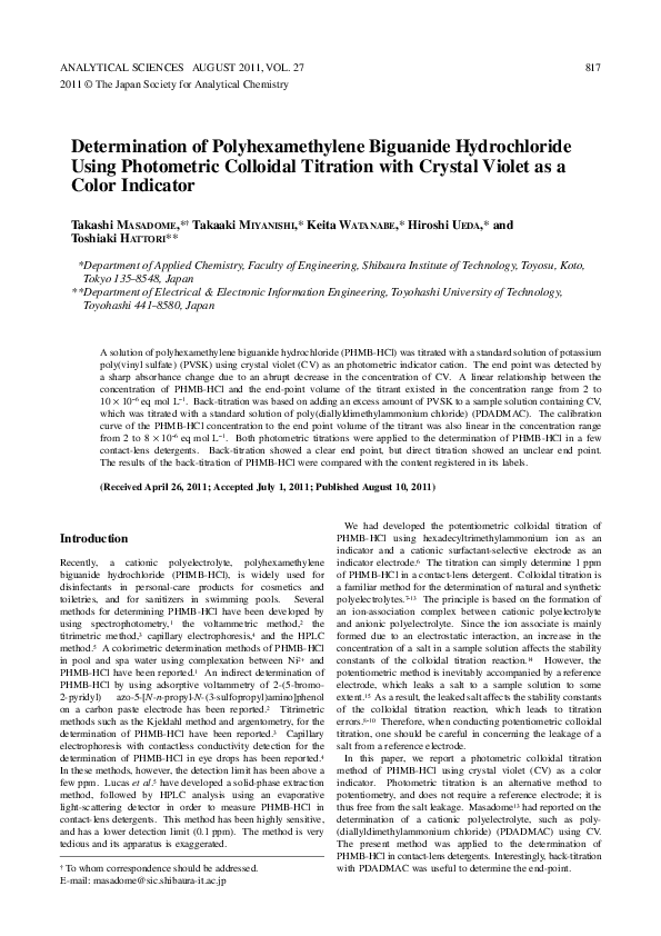 (PDF) Determination of Polyhexamethylene Biguanide Hydrochloride Using ...