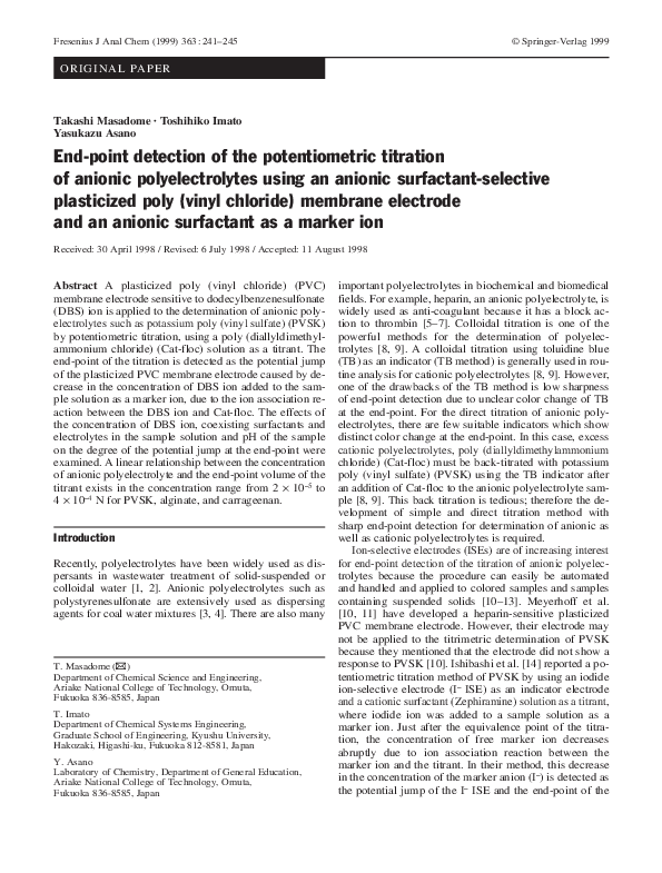 (PDF) End-point detection of the potentiometric titration of anionic ...