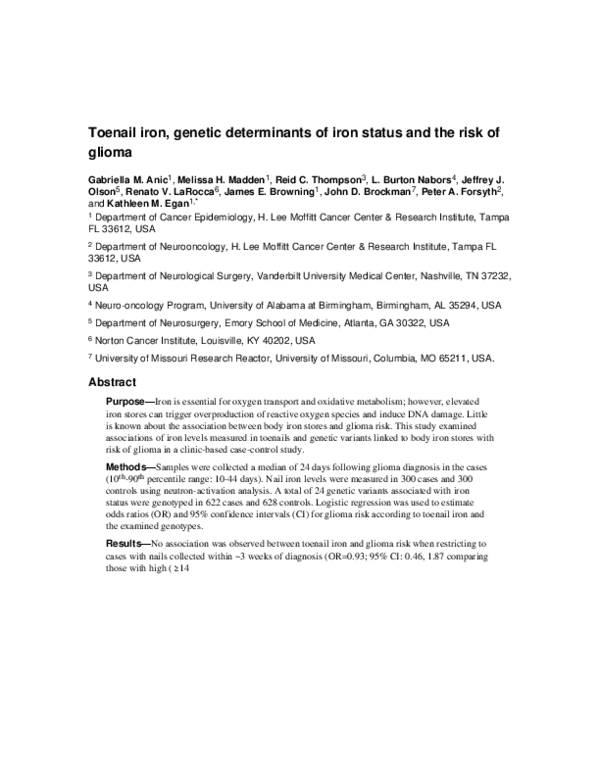 (PDF) Toenail iron, genetic determinants of iron status, and the risk ...
