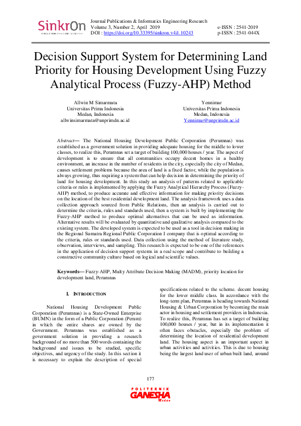 (PDF) Decision Support System for Determining Land Priority for Housing ...
