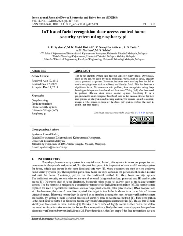 Pdf Iot Based Facial Recognition Door Access Control Home Security System Using Raspberry Pi