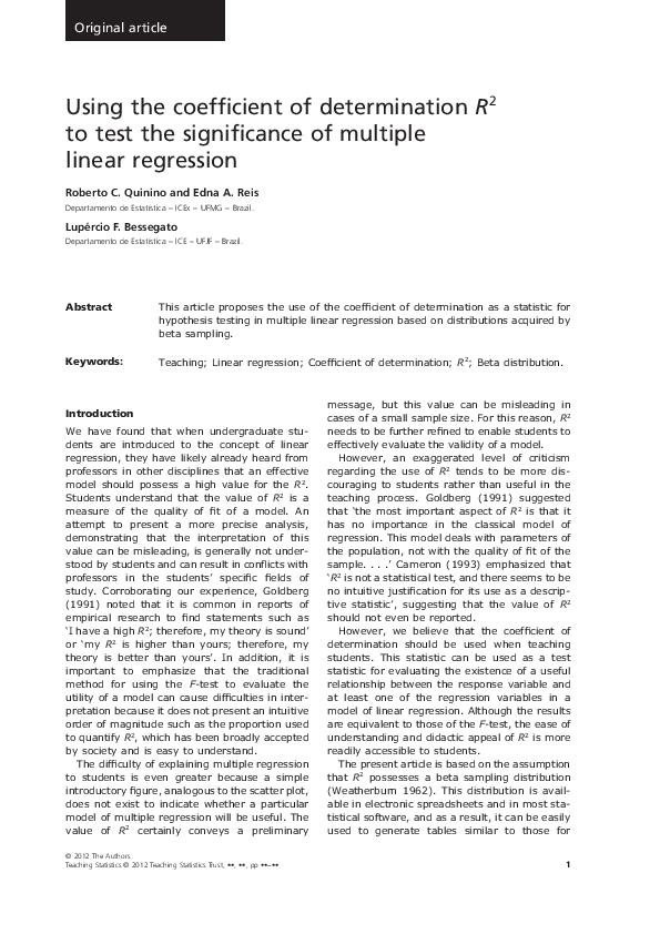 (PDF) Using the coefficient of determination R 2 to test the ...