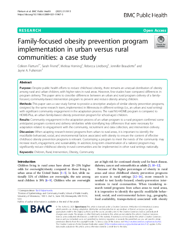 (PDF) Family-focused obesity prevention program implementation in urban ...