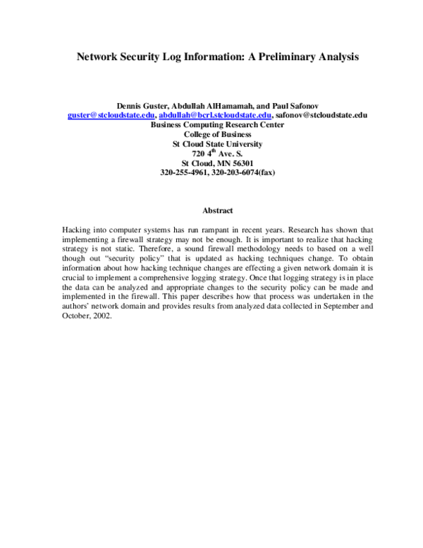 Pdf Network Security Log Information A Preliminary Analysis Paul Safonov