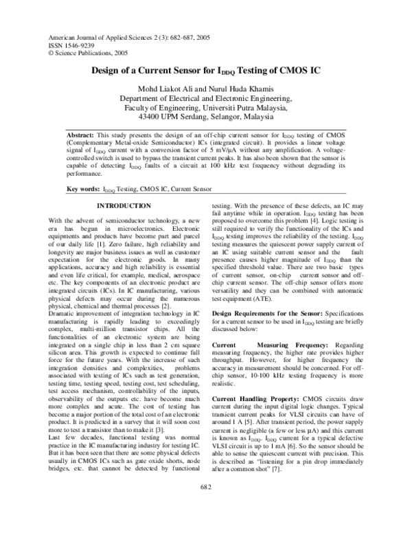 Pdf Design Of A Current Sensor For Iddq Testing Of Cmos Ic