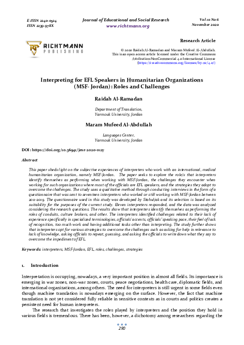 (PDF) Interpreting for EFL Speakers in Humanitarian Organizations (MSF ...