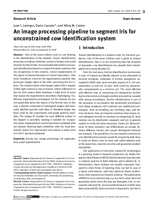 Pdf An Image Processing Pipeline To Segment Iris For Unconstrained Cow Identification System