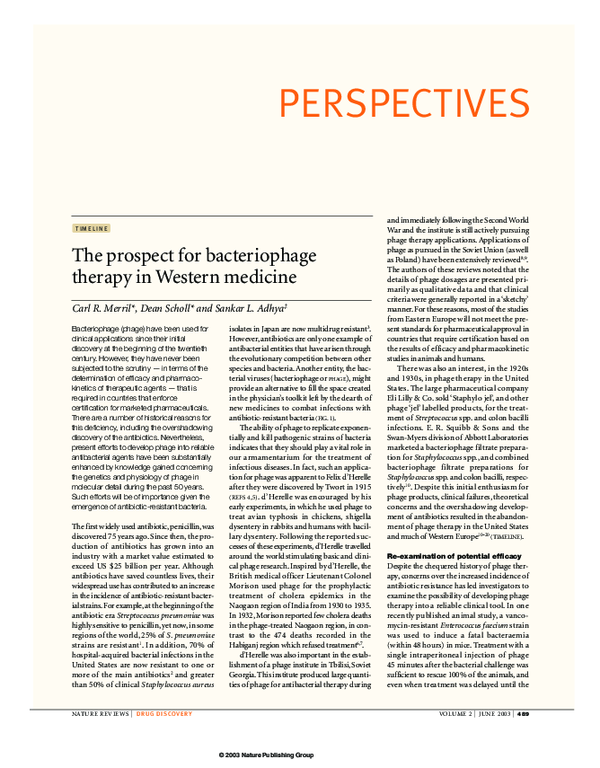 (PDF) Timeline: The prospect for bacteriophage therapy in Western medicine