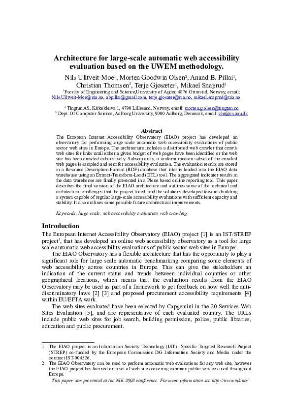 (PDF) Architecture for large-scale automatic web accessibility evaluation based on the uwem ...