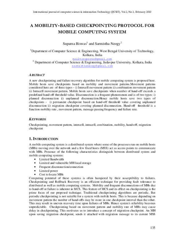(PDF) A Mobility-Based CheckPointing Protocol for Mobile Computing System