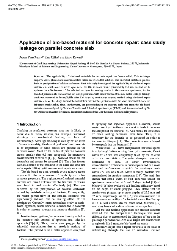 (PDF) Application of bio-based material for concrete repair: case study leakage on parallel ...