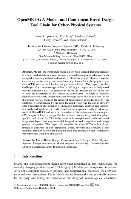 (PDF) OpenMETA: A Model- and Component-Based Design Tool Chain for ...