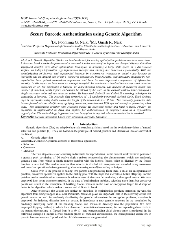 Pdf Secure Barcode Authentication Using Genetic Algorithm Girish Naik
