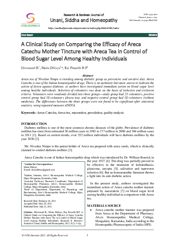 (PDF) A Clinical Study on Comparing the Efficacy of Areca Catechu Mother Tincture with Areca Tea ...