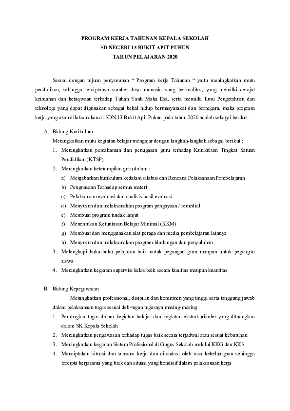 (DOC) PROGRAM KERJA TAHUNAN KEPALA SEKOLAH SD NEGERI 13 BUKIT APIT PUHUN