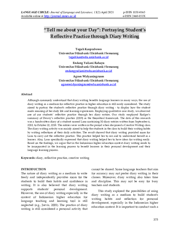 (PDF) Tell me about your Day: Portraying Students Reflective Practice ...