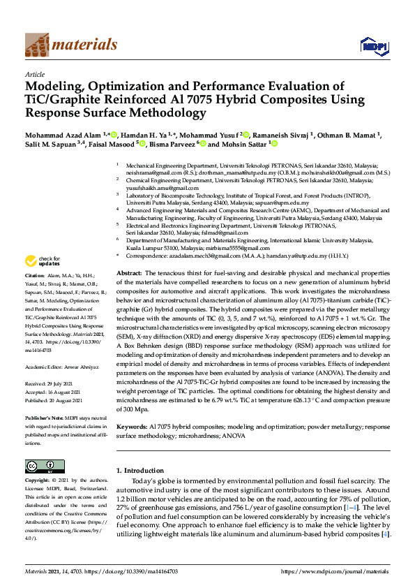 (PDF) Modeling, Optimization and Performance Evaluation of TiC/Graphite Reinforced Al 7075 ...