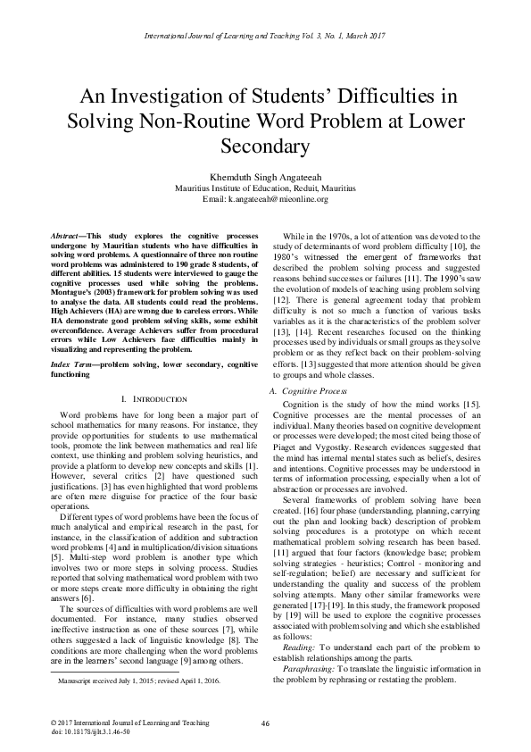 (PDF) An Investigation of Students’ Difficulties in Solving Non-Routine ...