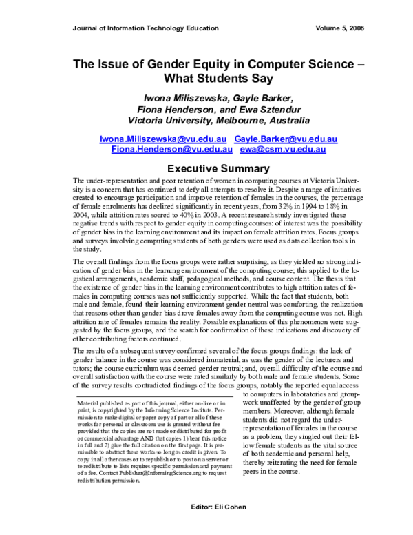 (PDF) The Issue of Gender Equity in Computer Science- What Students Say ...