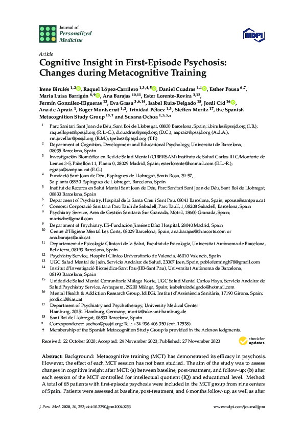 (PDF) Cognitive Insight in First-Episode Psychosis: Changes during ...